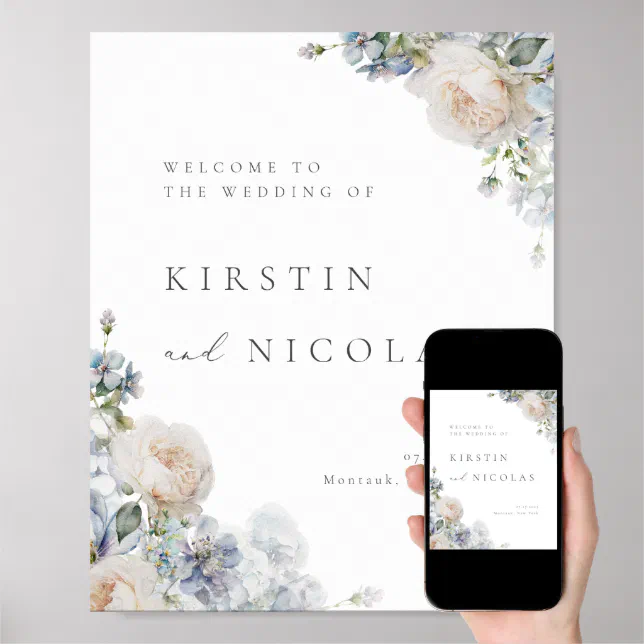 Dusty Blue Garden Floral Wedding Welcome Poster | Zazzle