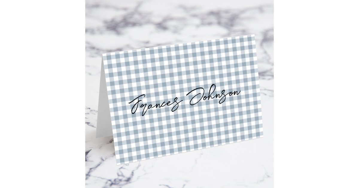 Dusty Blue Gingham Individual Name Place Cards | Zazzle