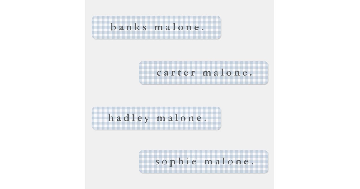 Dusty Blue Gingham Waterproof Name Labels | Zazzle
