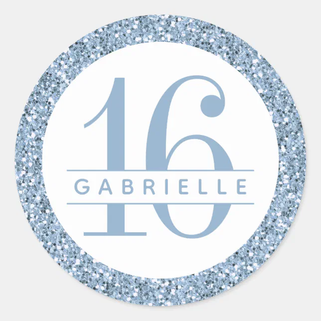 Dusty Blue Glitter Birthday Favor Sticker Label | Zazzle