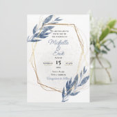 Dusty Blue Gold Elegant Modern Luxury Wedding Inv Invitation | Zazzle