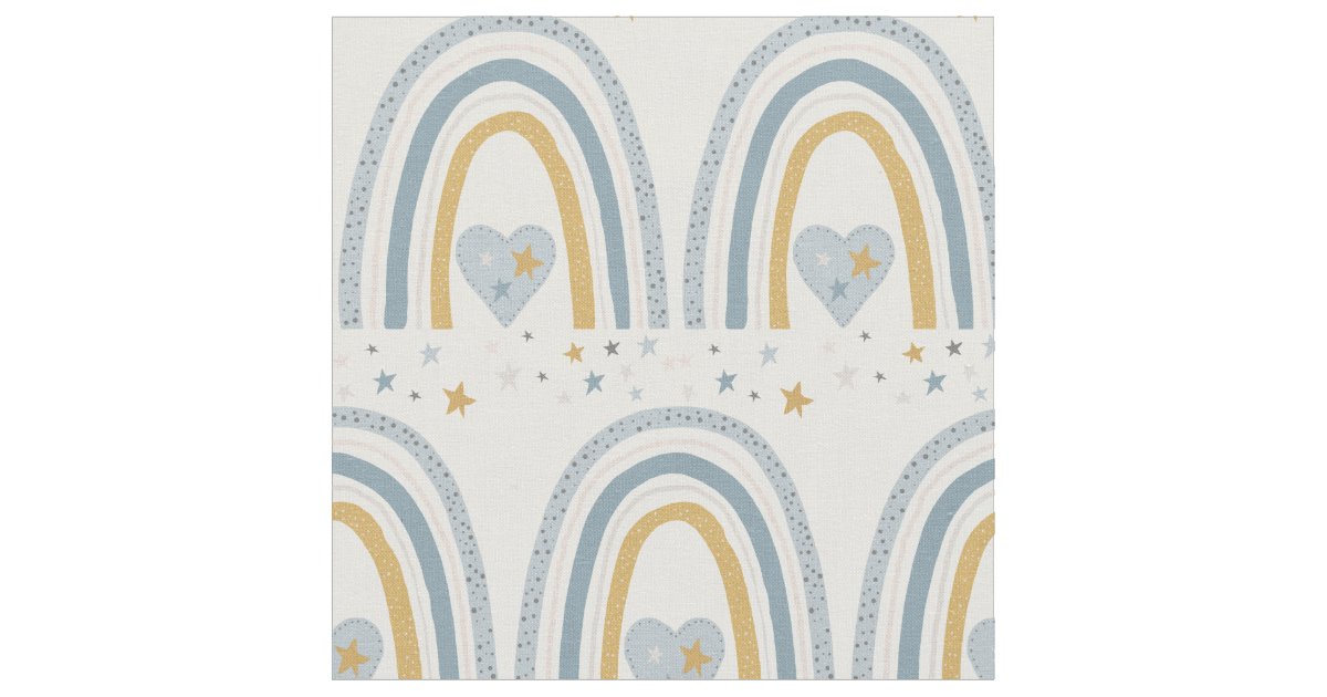 Dusty Blue Gold Muted Rainbow Stars Baby Nursery Fabric | Zazzle