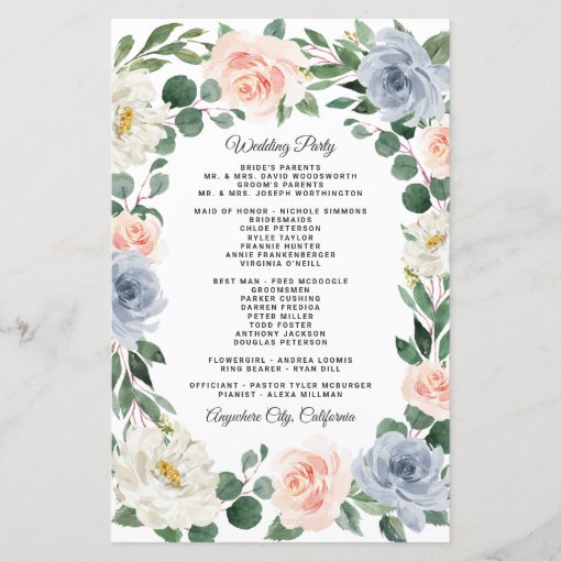 Dusty Blue Gray Blush Pink Peach Wedding Programs | Zazzle