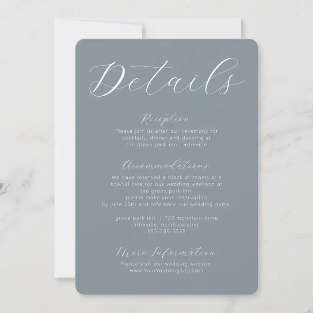 Dusty Blue Gray Calligraphy Script Enclosure Card | Zazzle