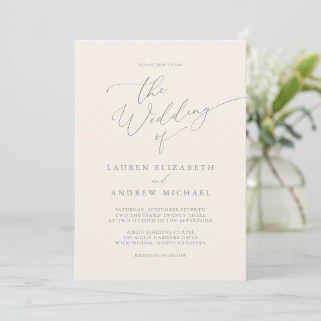 Dusty Blue Gray & Cream Wedding Invitation | Zazzle