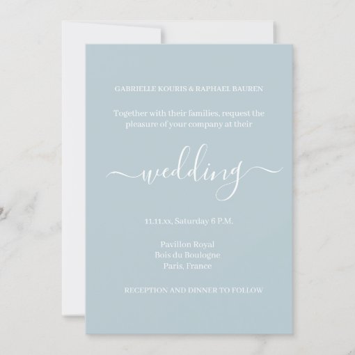 Dusty Blue Gray White Minimalist Elegant Wedding Invitation | Zazzle