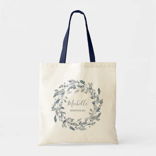 Dusty Blue Greenery Bridal Party Tote Bag | Zazzle