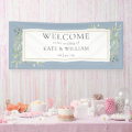 Dusty Blue Greenery Foliage Wedding Welcome Banner | Zazzle