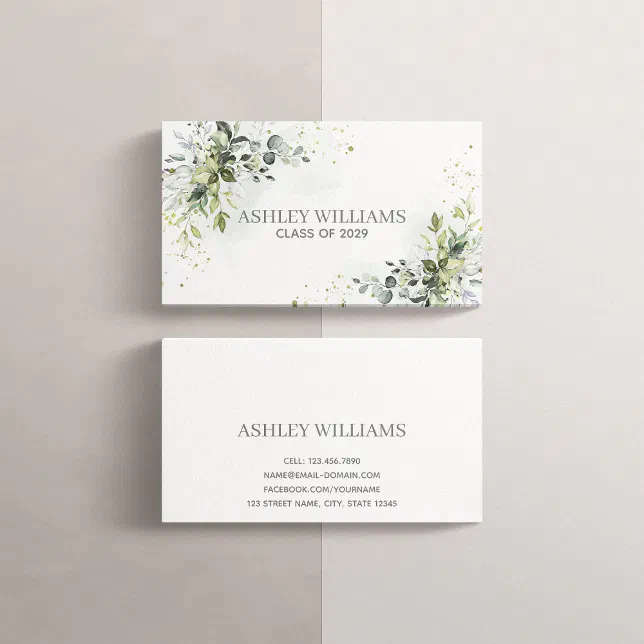 Dusty Blue Greenery Graduation Name Card Name | Zazzle