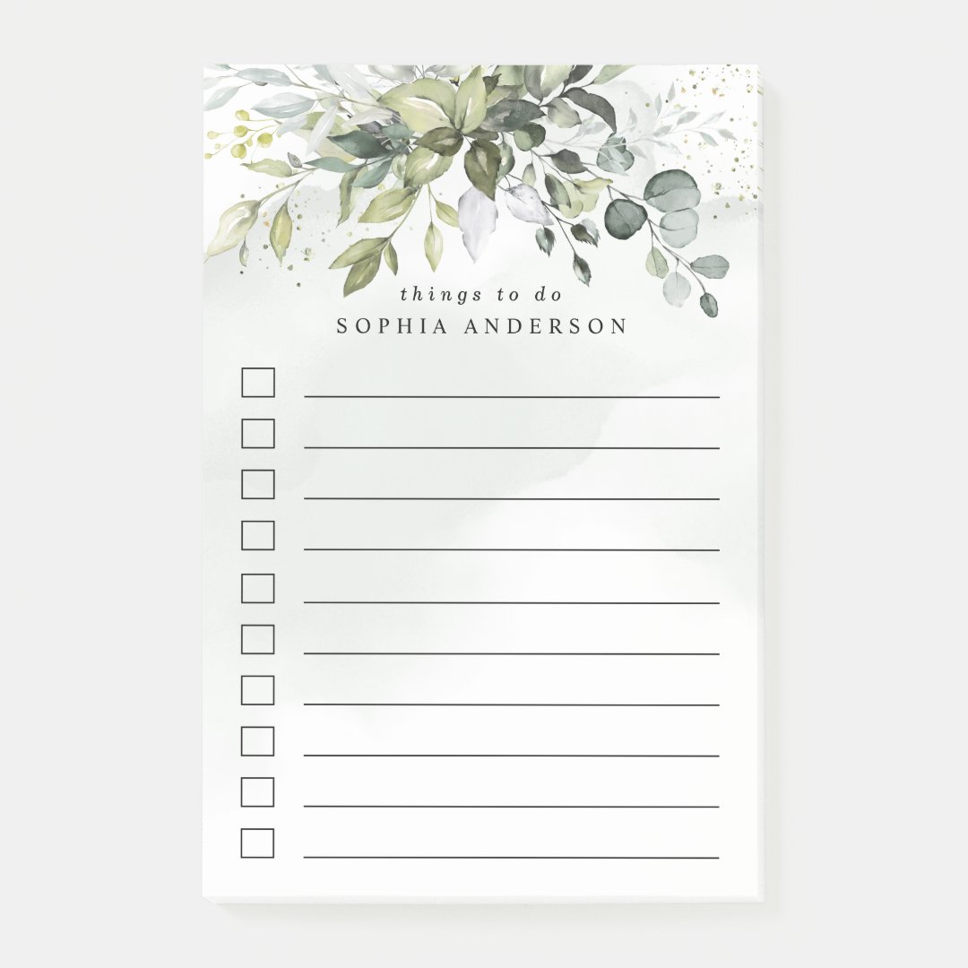 Dusty Blue Greenery Succulent Elegant To Do List Post-it Notes | Zazzle