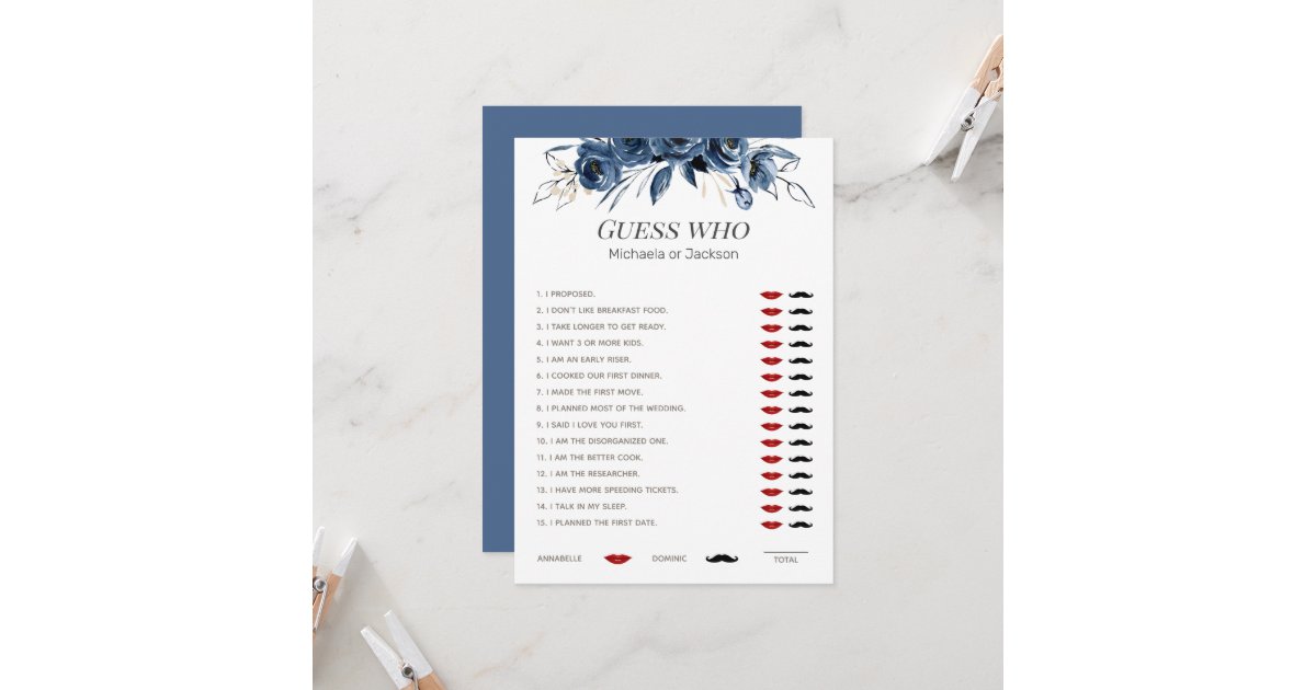 Dusty blue Guess Who Floral Bridal Shower Game Invitation | Zazzle