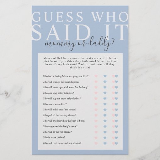 Dusty Blue Guess Who Said It Baby Shower Game | Zazzle