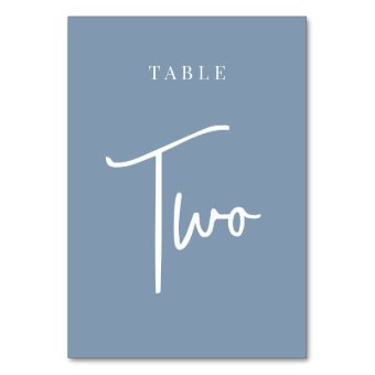 Dusty Blue Hand Scripted Table TWO Table Number | Zazzle