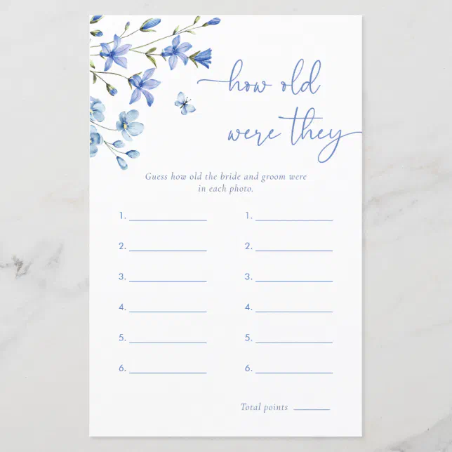 Dusty Blue How Old Were They Bridal Shower Game | Zazzle