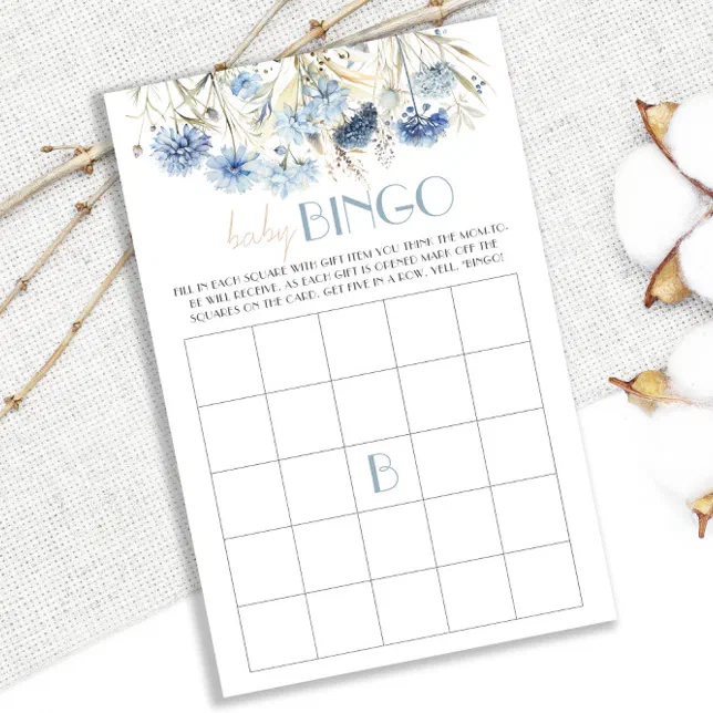 DUSTY Blue Hydrangea Baby Shower Bingo Game Card | Zazzle