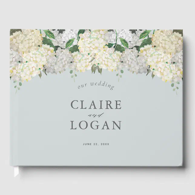 Dusty Blue Hydrangea Wedding Guest Book | Zazzle
