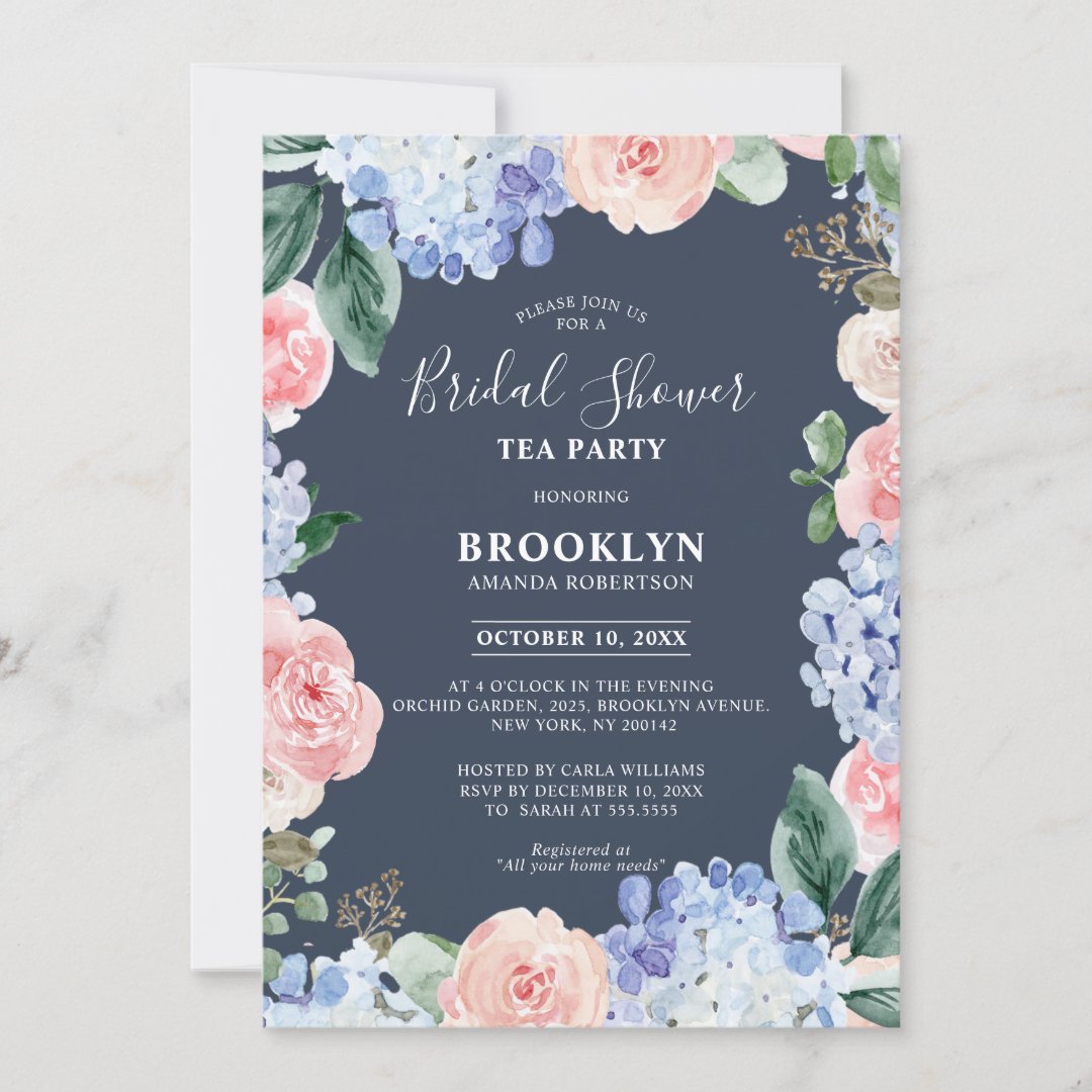 Dusty blue hydrangeas Bridal Shower Tea Party Invi Invitation | Zazzle