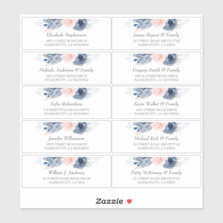 Dusty Blue Individual Guest Names Address Labels | Zazzle