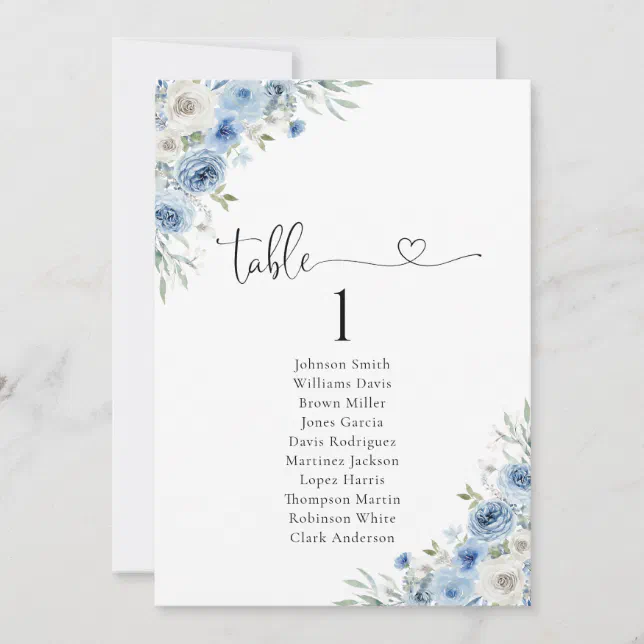 Dusty Blue Ivory Table Seating Chart | Zazzle