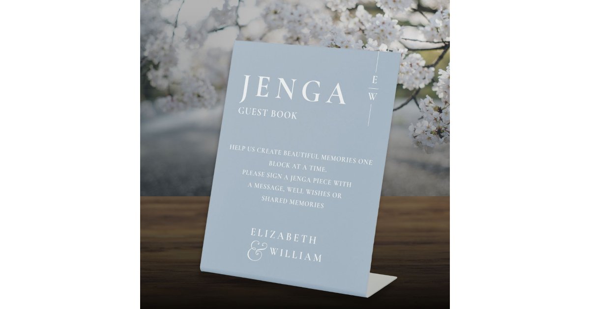 Dusty Blue Jenga Guest Book Minimalist Modern Pedestal Sign | Zazzle
