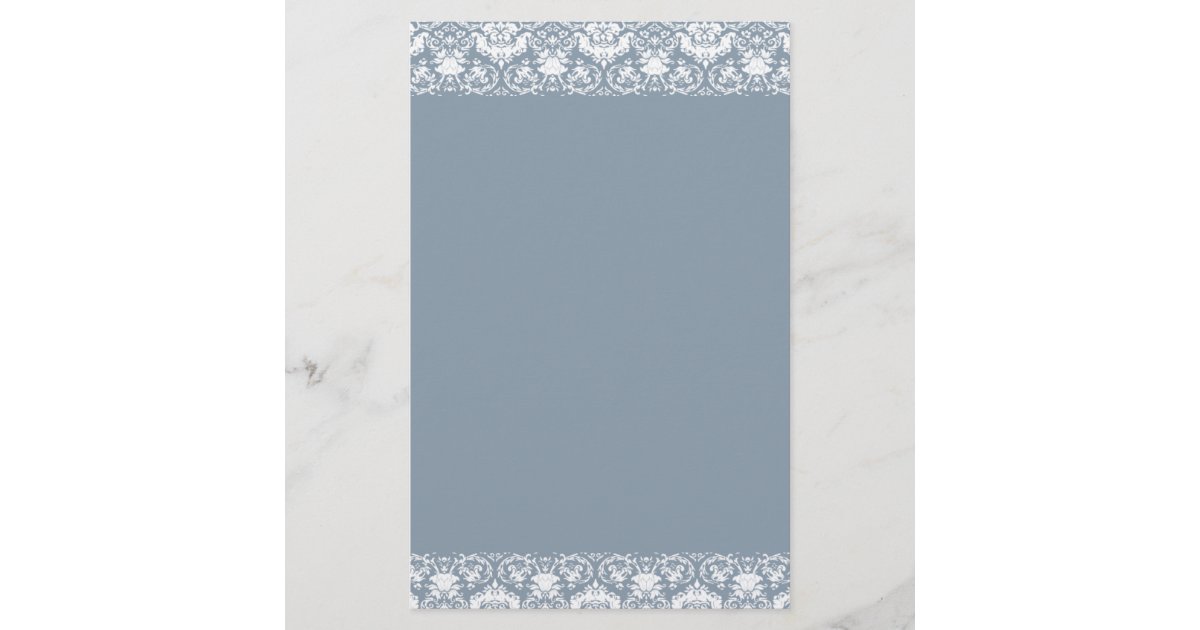 Dusty. Blue Lacy Damask Border Stationery | Zazzle