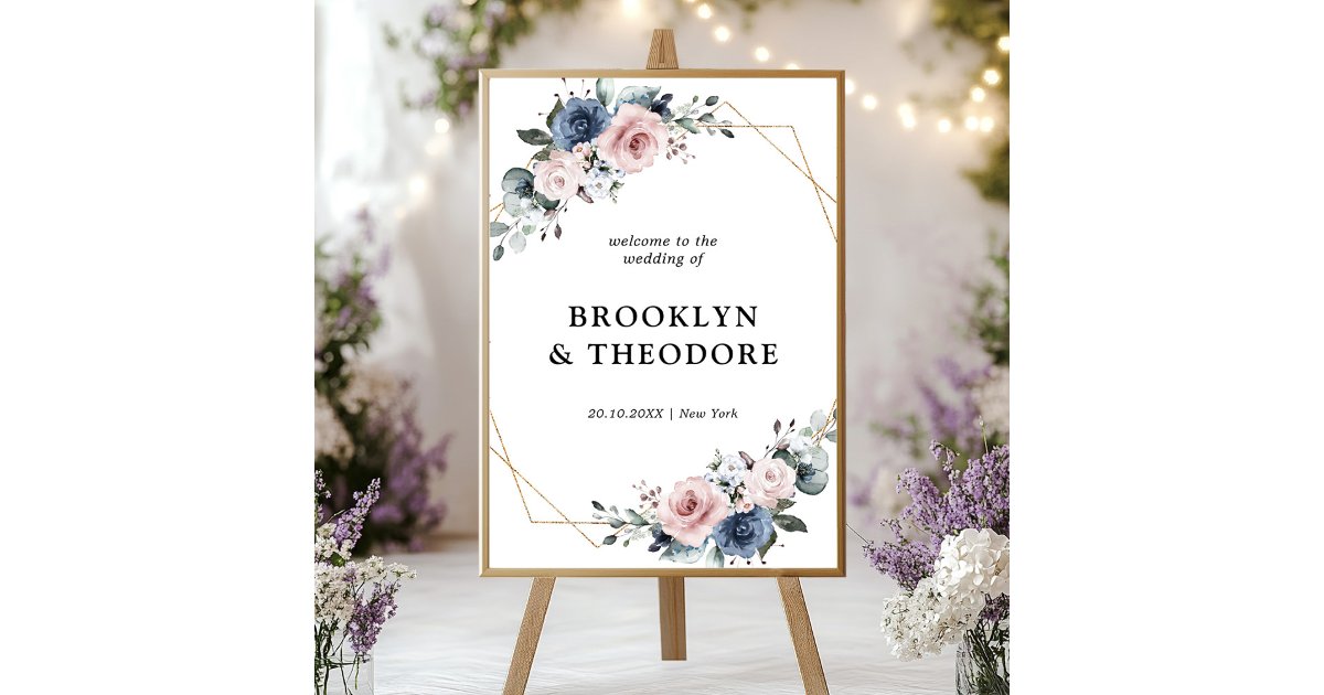 Dusty Blue Mauve Geometric Wedding Welcome Poster | Zazzle