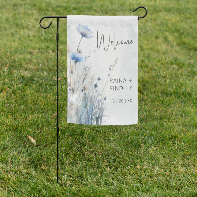 Dusty Blue Meadow Wildflowers Wedding Garden Flag | Zazzle