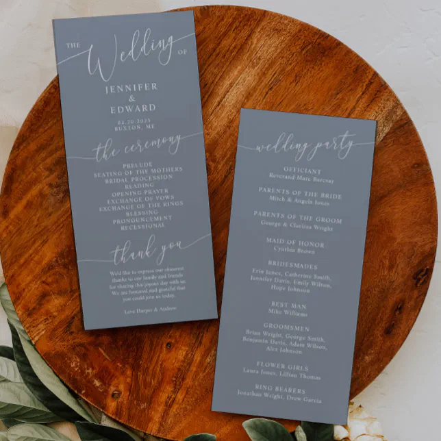 Dusty Blue Minimal Wedding Ceremony Program | Zazzle