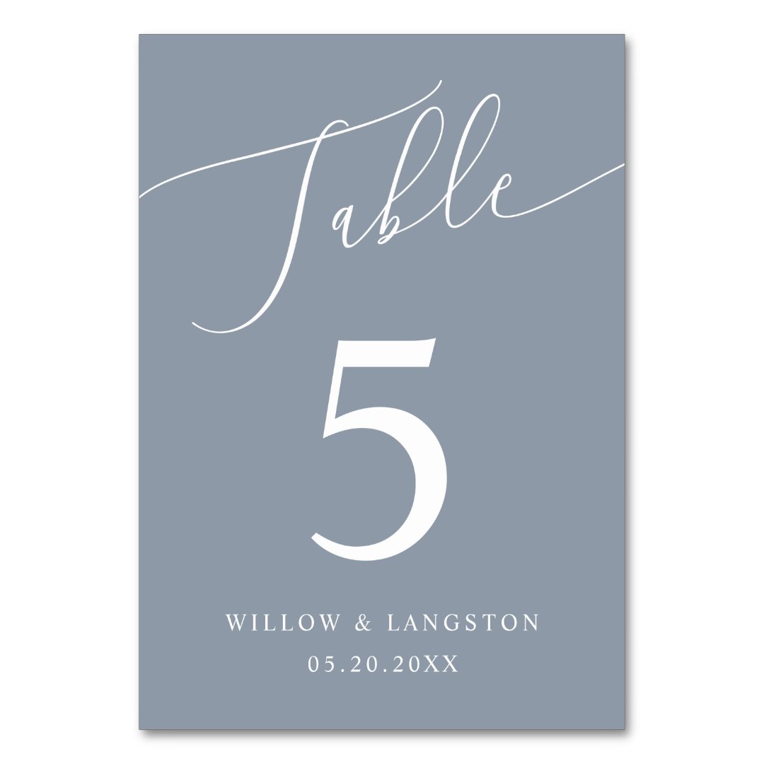 Dusty Blue Minimal Wedding Table Number | Zazzle
