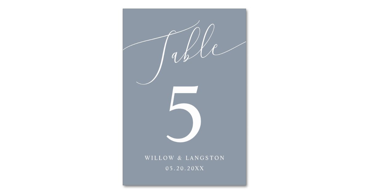 Dusty Blue Minimal Wedding Table Number | Zazzle