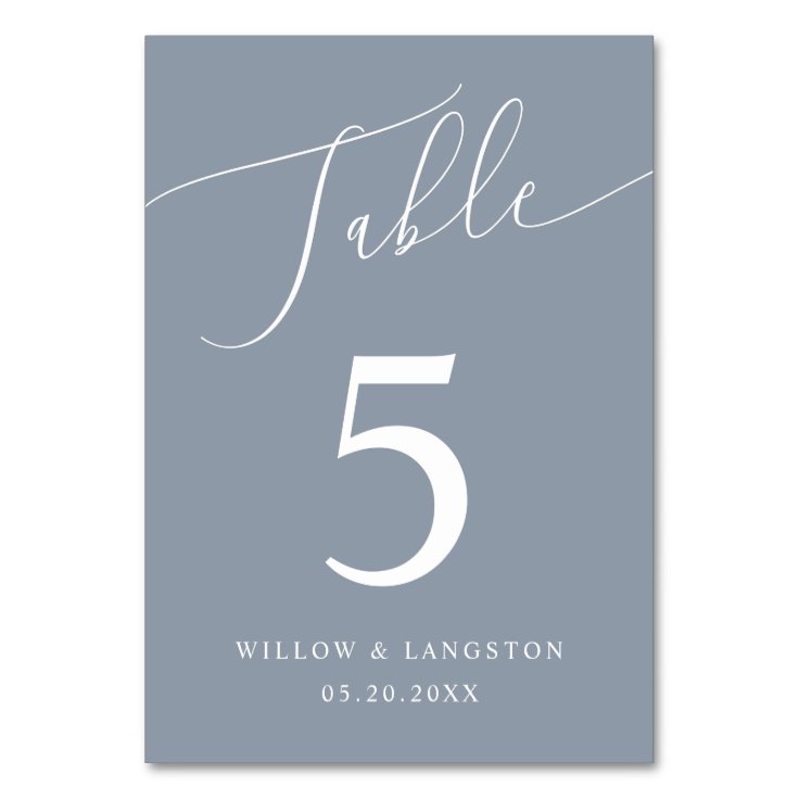 Dusty Blue Minimal Wedding Table Number | Zazzle