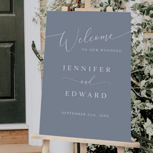 Dusty Blue Minimal Wedding Welcome Sign | Zazzle