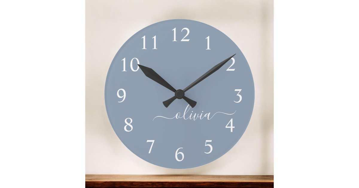 Dusty Blue Minimalist Modern Monogram Elegant Large Clock | Zazzle