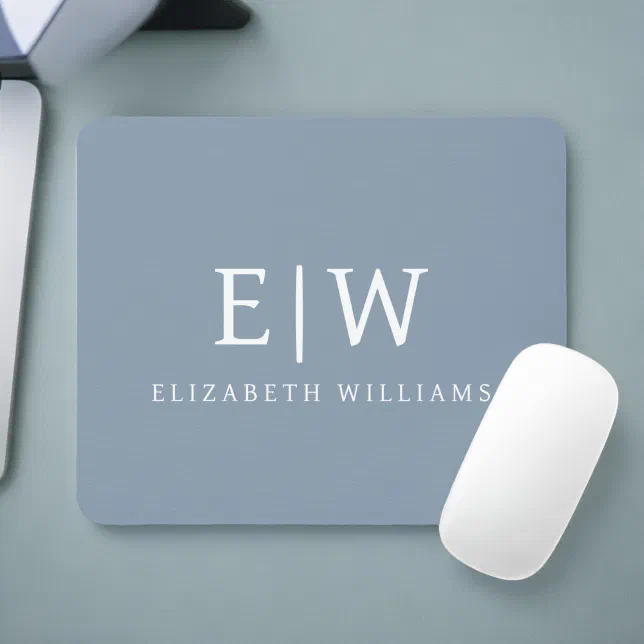 Dusty Blue Minimalist Modern Monogram Elegant Mouse Pad | Zazzle