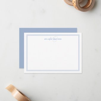 Dusty Blue Minimalist Monogram Two Border 3.5x5 Note Card | Zazzle