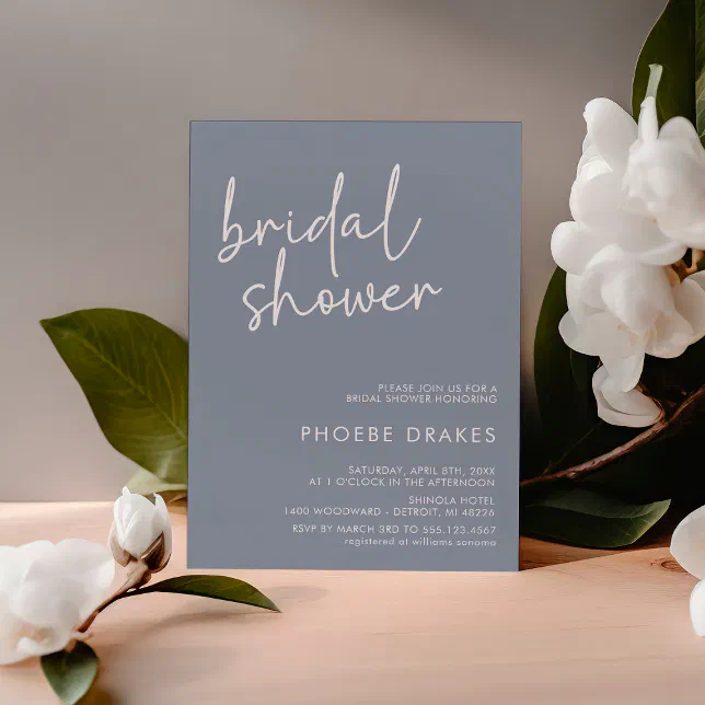 Dusty Blue Minimalist Script Bridal Shower Invitation | Zazzle