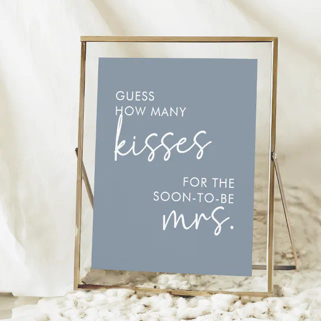 Dusty Blue Minimalist Script How Many Kisses Game Poster | Zazzle
