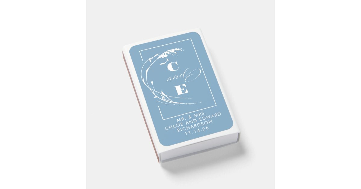 Dusty Blue Minimalist Wedding Monogram Matchboxes | Zazzle