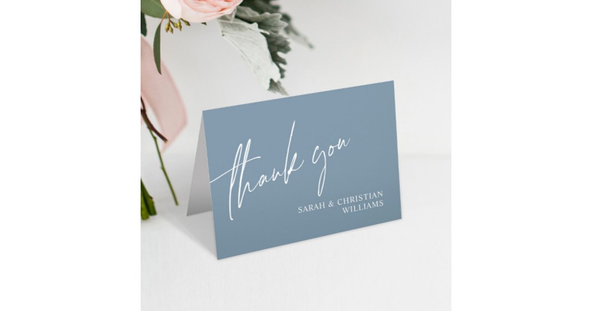 Dusty Blue Minimalist Wedding Thank You Card | Zazzle