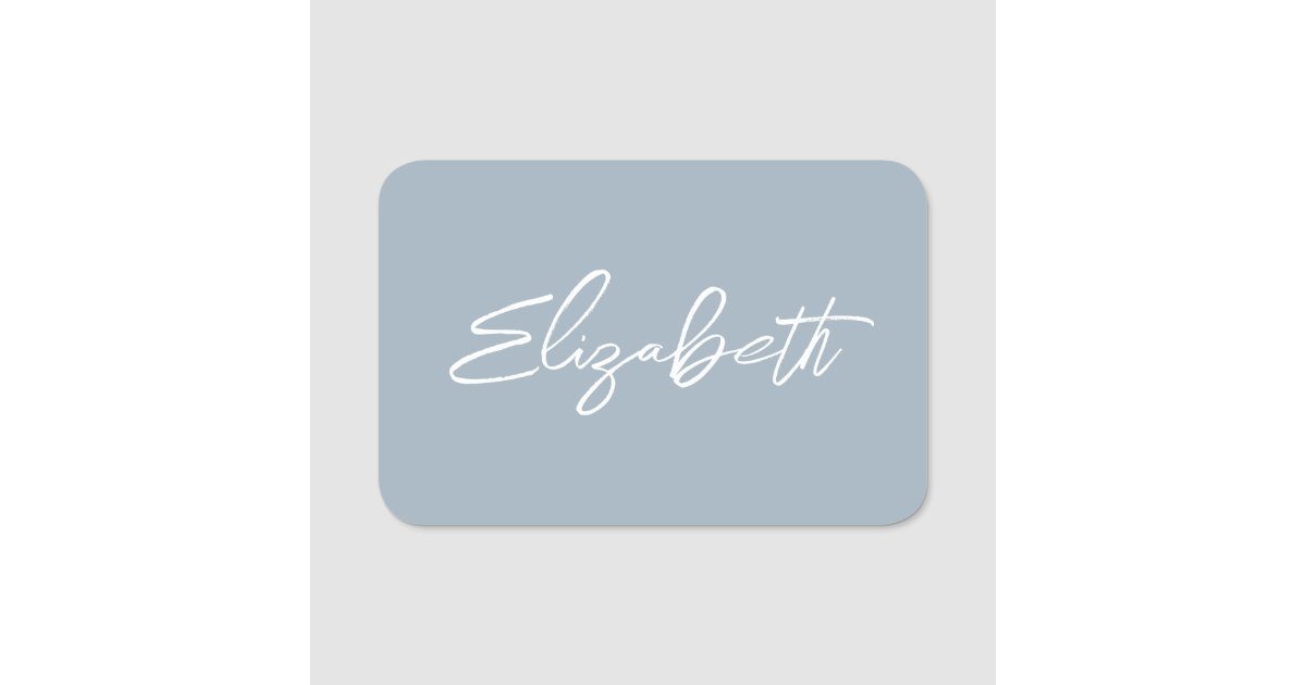 Dusty Blue Modern Brush Script Name Tag | Zazzle