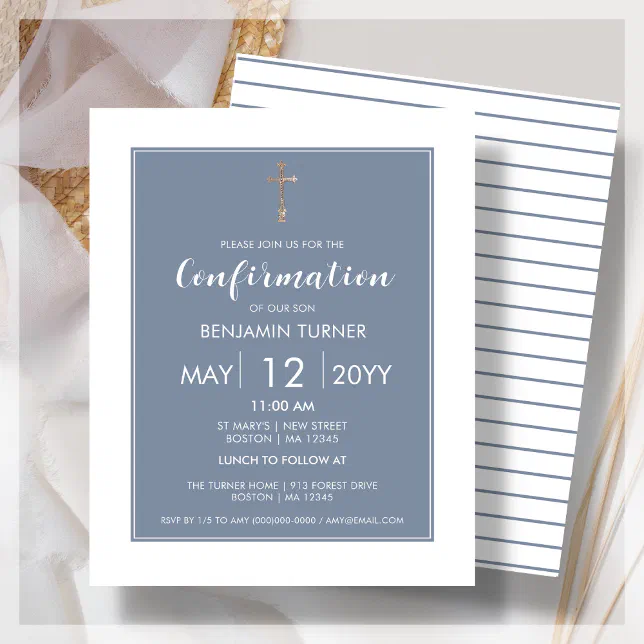 Dusty Blue | Modern Confirmation Budget Invitation | Zazzle