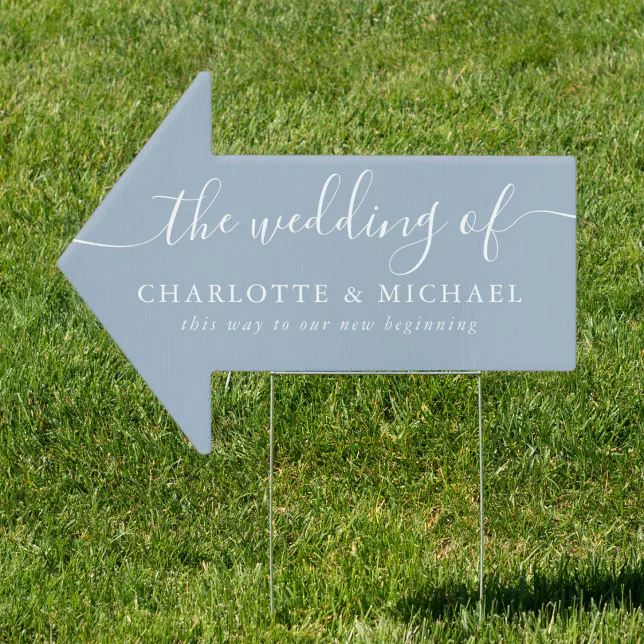 Dusty Blue Modern Script Wedding This Way Arrow Sign | Zazzle