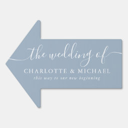 Dusty Blue Modern Script Wedding This Way Arrow Sign | Zazzle
