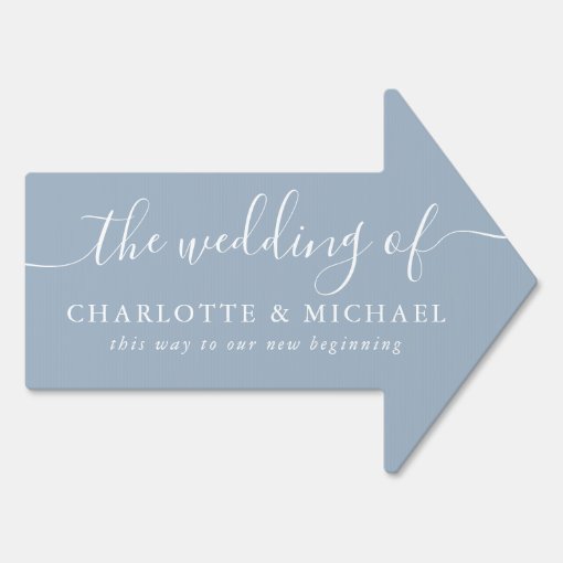 Dusty Blue Modern Script Wedding This Way Arrow Sign | Zazzle