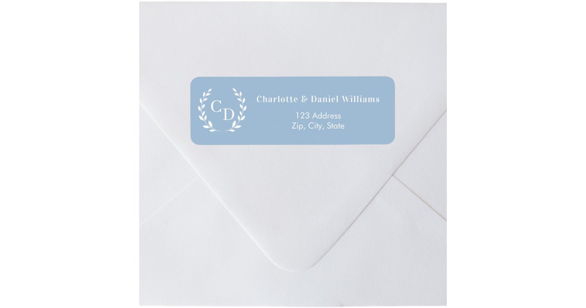 Dusty blue monogram initials wreath return address label | Zazzle