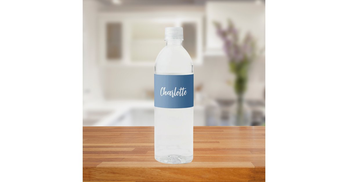Dusty blue name script water bottle label | Zazzle