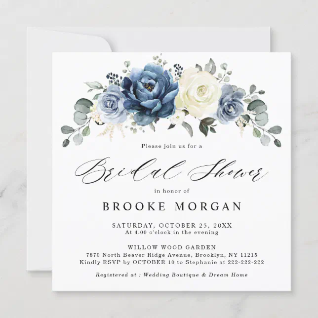 Dusty Blue Navy Champagne Ivory Bridal Shower Invi Invitation | Zazzle