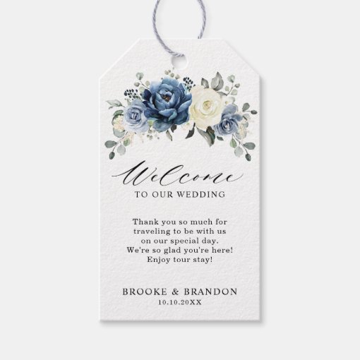 Dusty Blue Navy Champagne Wedding Welcome Gift Tag | Zazzle