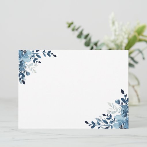 Dusty Blue Navy Floral Blank Card | Zazzle