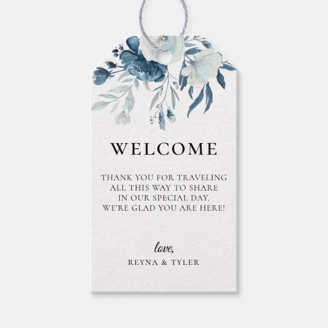 Dusty Blue Navy Floral Wedding Welcome Bag Gift Tags | Zazzle